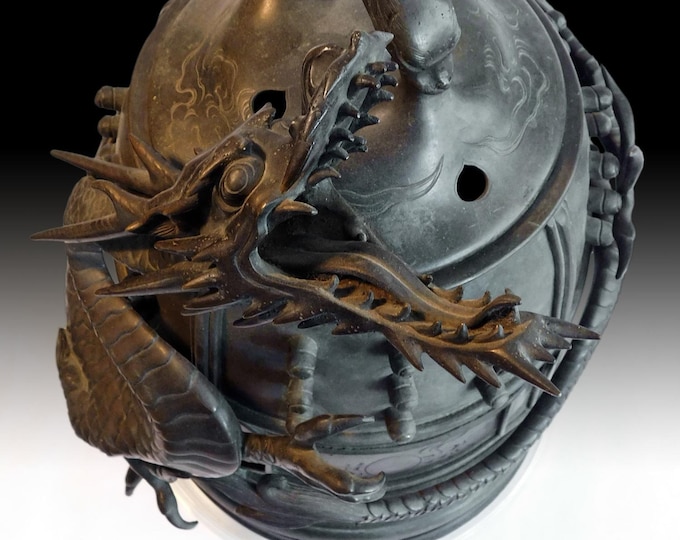 Edo Dragon Catching an Oni Demon Antique Japanese Bronze Bell Koro ...