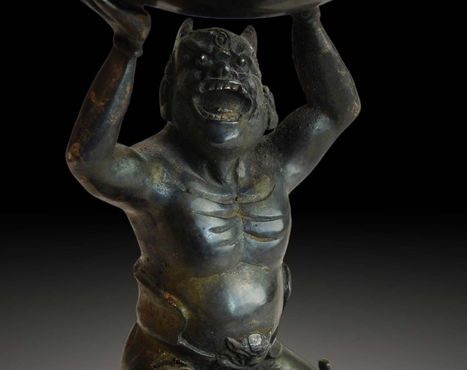 Vintage Japanese Nio Guardian Howling Oni Lifting Dragon Bronze Censer ...