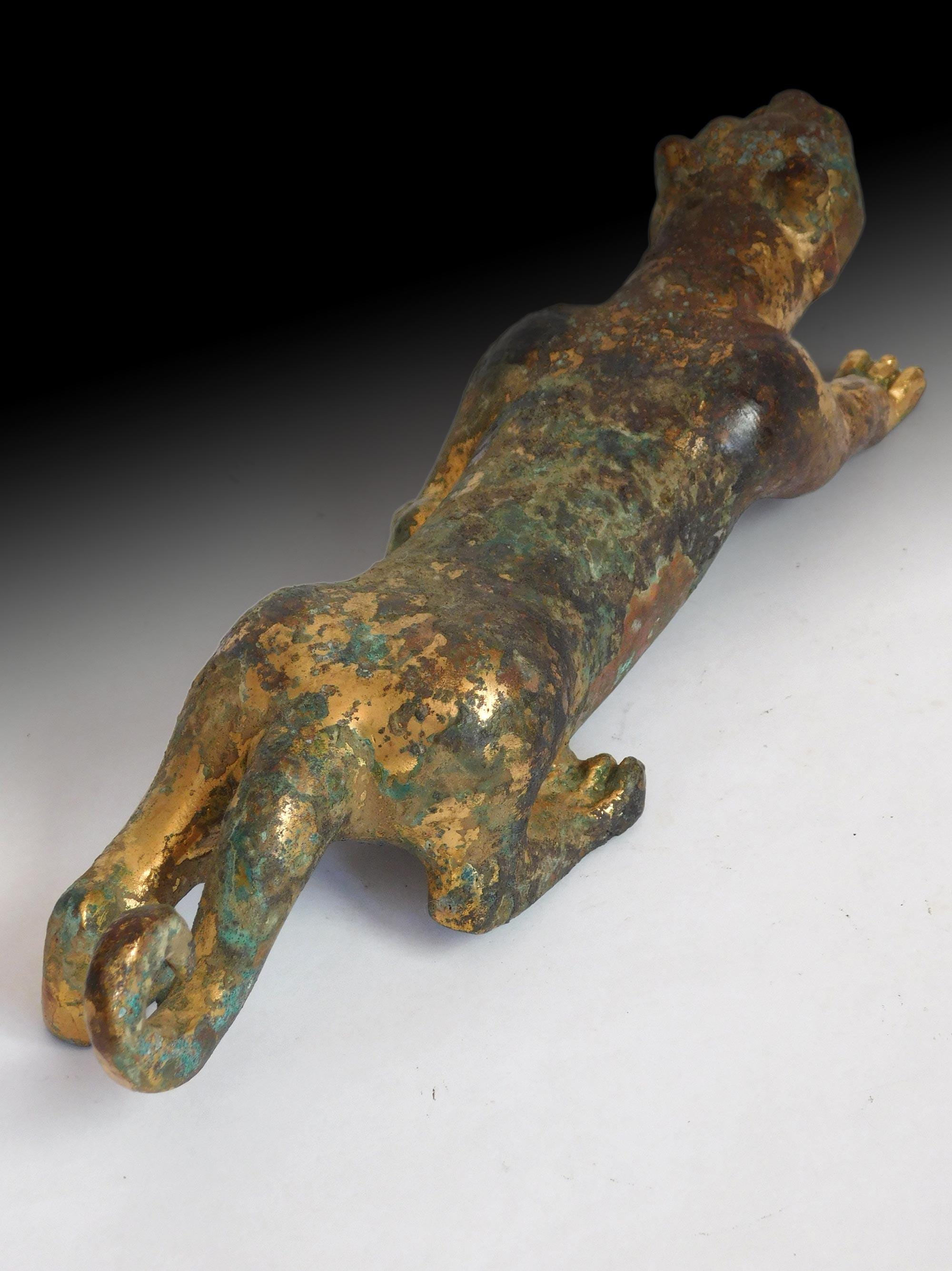 Antique Chinese Excavated Gold Gilded Bronze Tiger Tally Scroll Weight ...