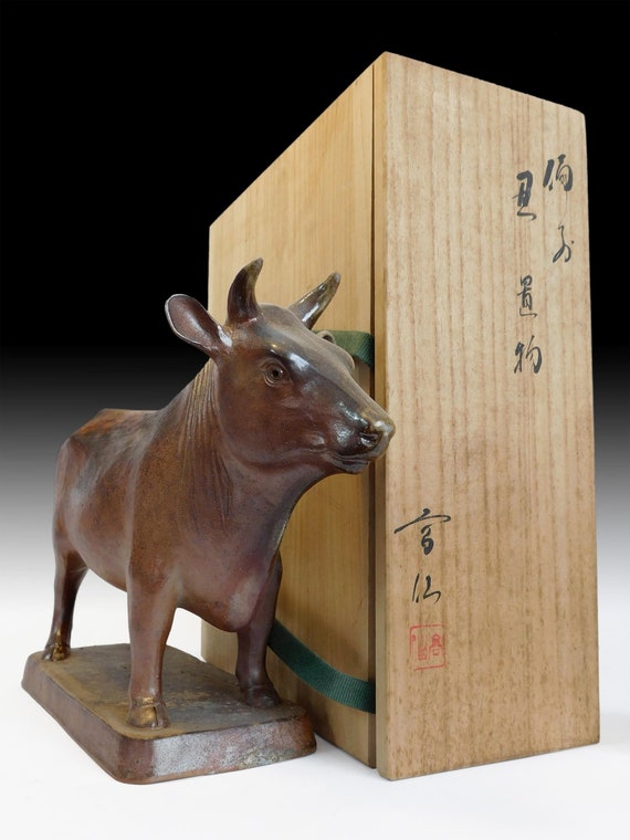 Japanese Ox Bone Okimono Statue