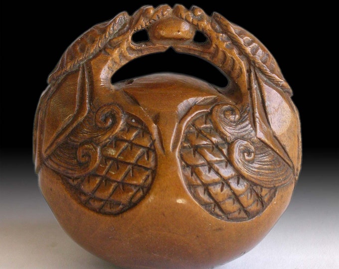 Antique Japanese Carved Wood Mokugyo Fish Gong Netsuke Sig Yugyoku 游玉刀 ...