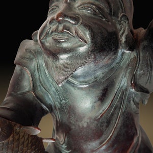 Antique Japanese Lucky God Edo Ebisu Takaoka Doki Bronze Okimono 高岡銅恵比寿 ...