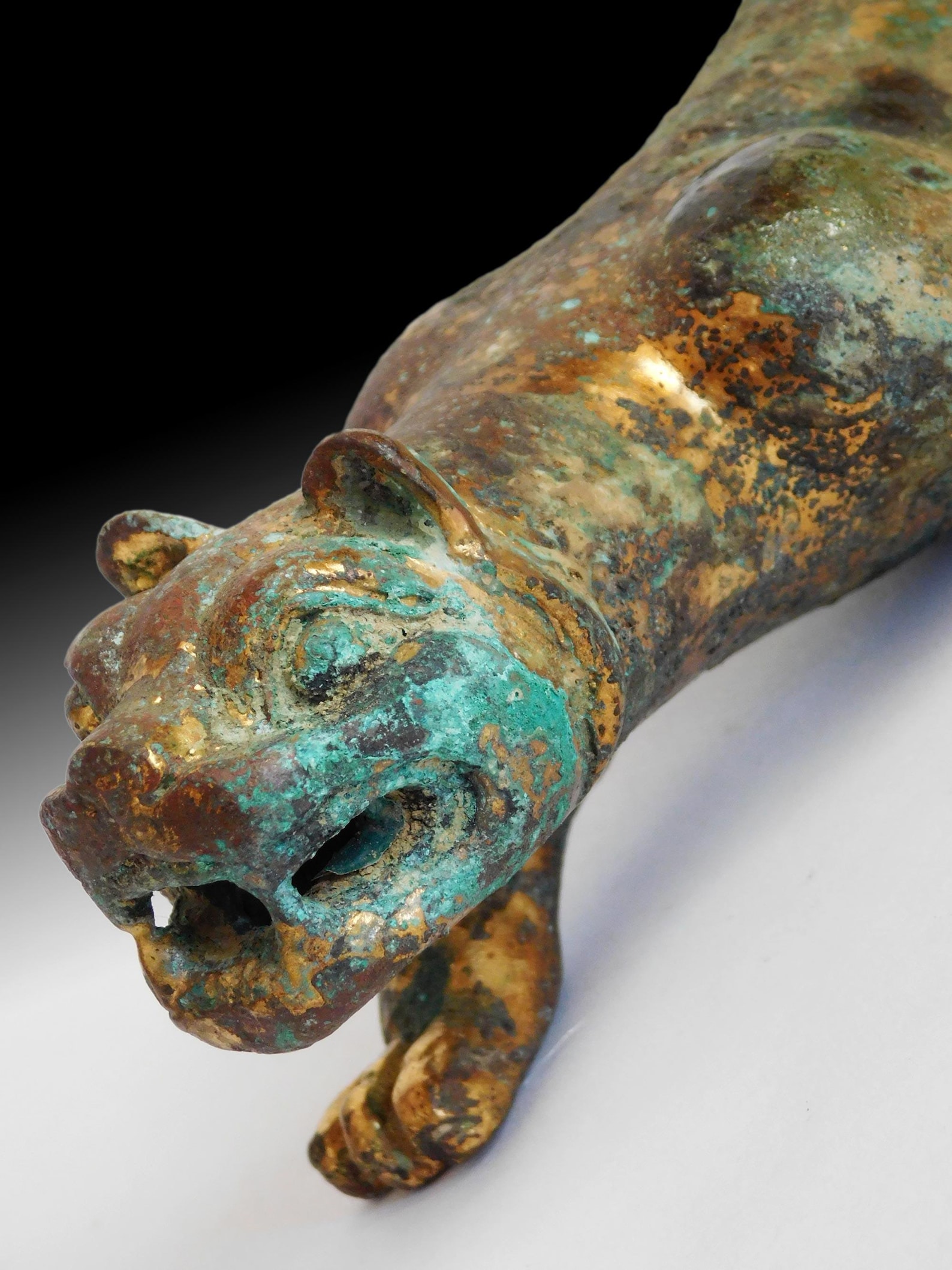 Antique Chinese Excavated Gold Gilded Bronze Tiger Tally Scroll Weight ...