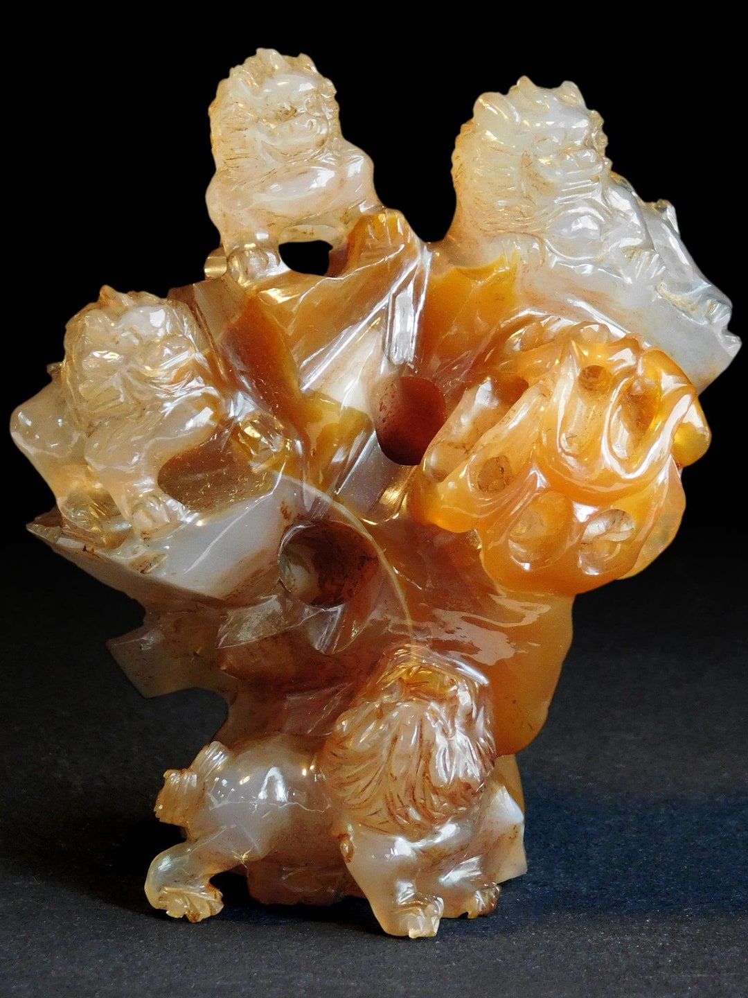 Vintage Chinese Citrine Quartz Agate Crystal Lion Scholar’s Rock ...
