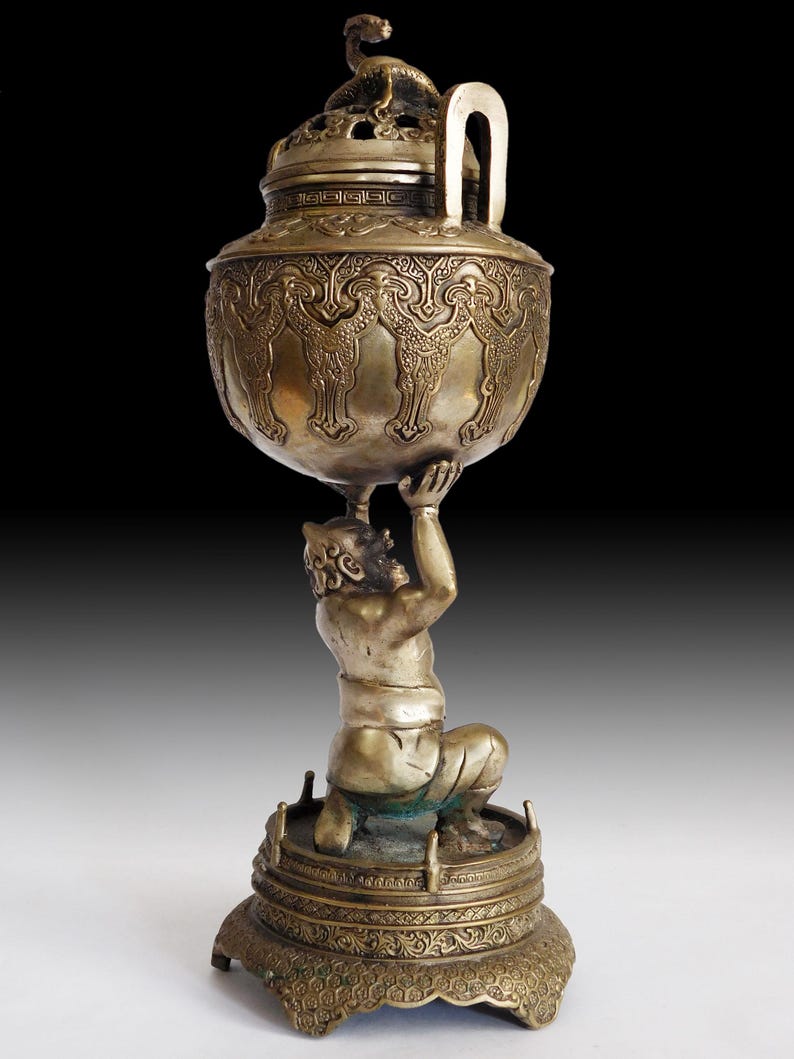 Vintage Chinese Nio Guardian Dragon Bronze Censer Incense Burner 青銅金剛香爐 ...