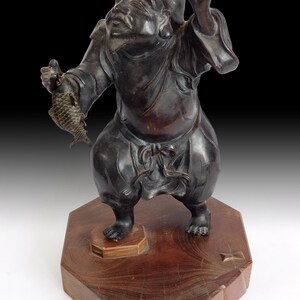 Antique Japanese Lucky God Edo Ebisu Takaoka Doki Bronze Okimono 高岡銅恵比寿 ...