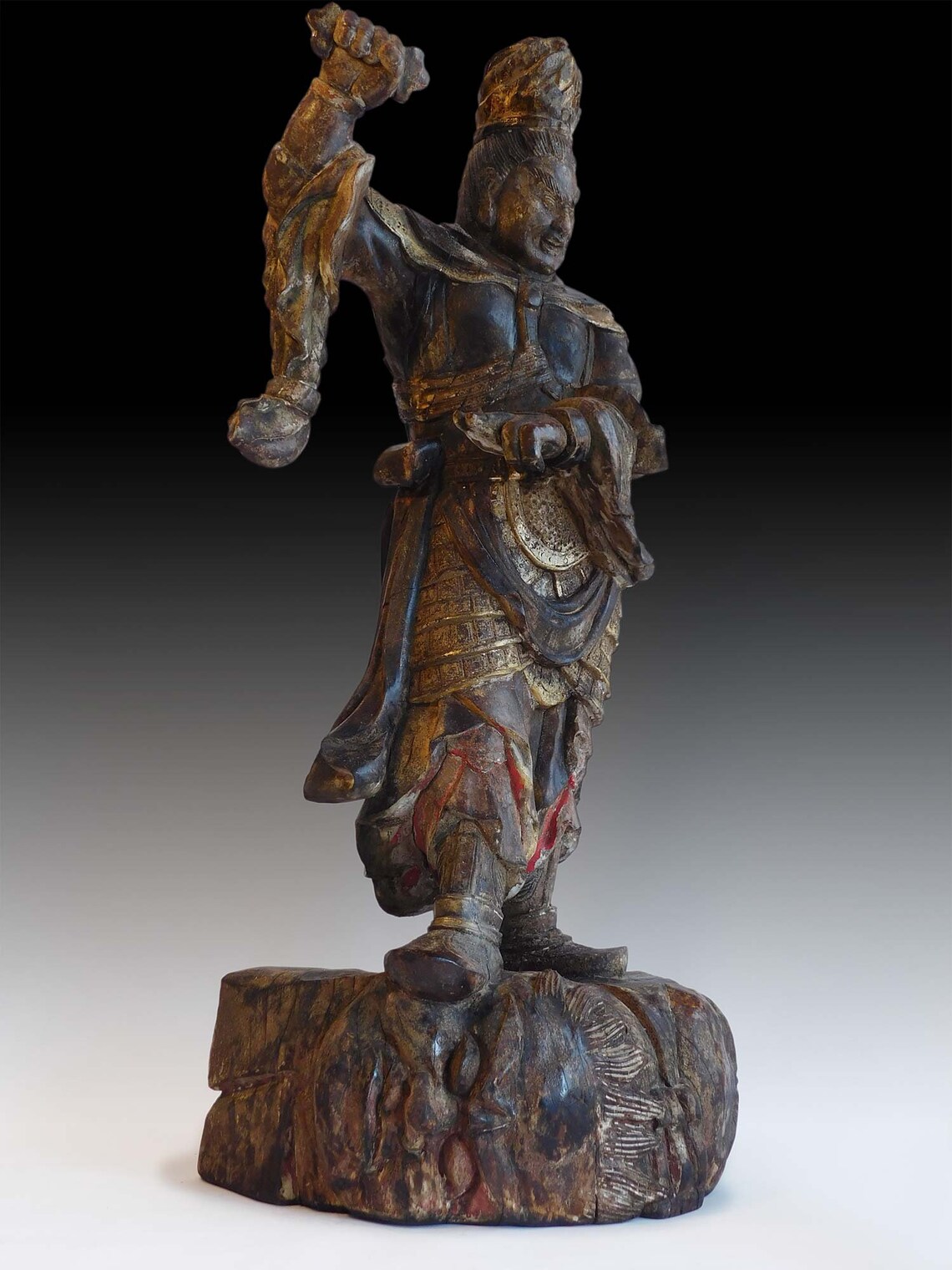 Guardian East Deva King Jikokuten Antique Japanese Single Block Wood ...