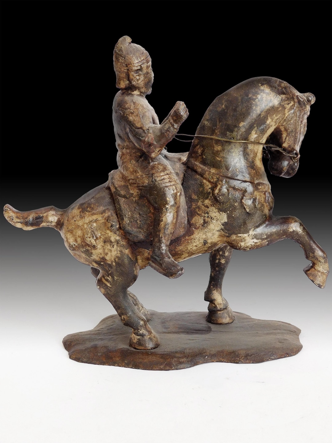 Antique Chinese Tang Dynasty Style Warrior on Horse Cast Iron Statue ...