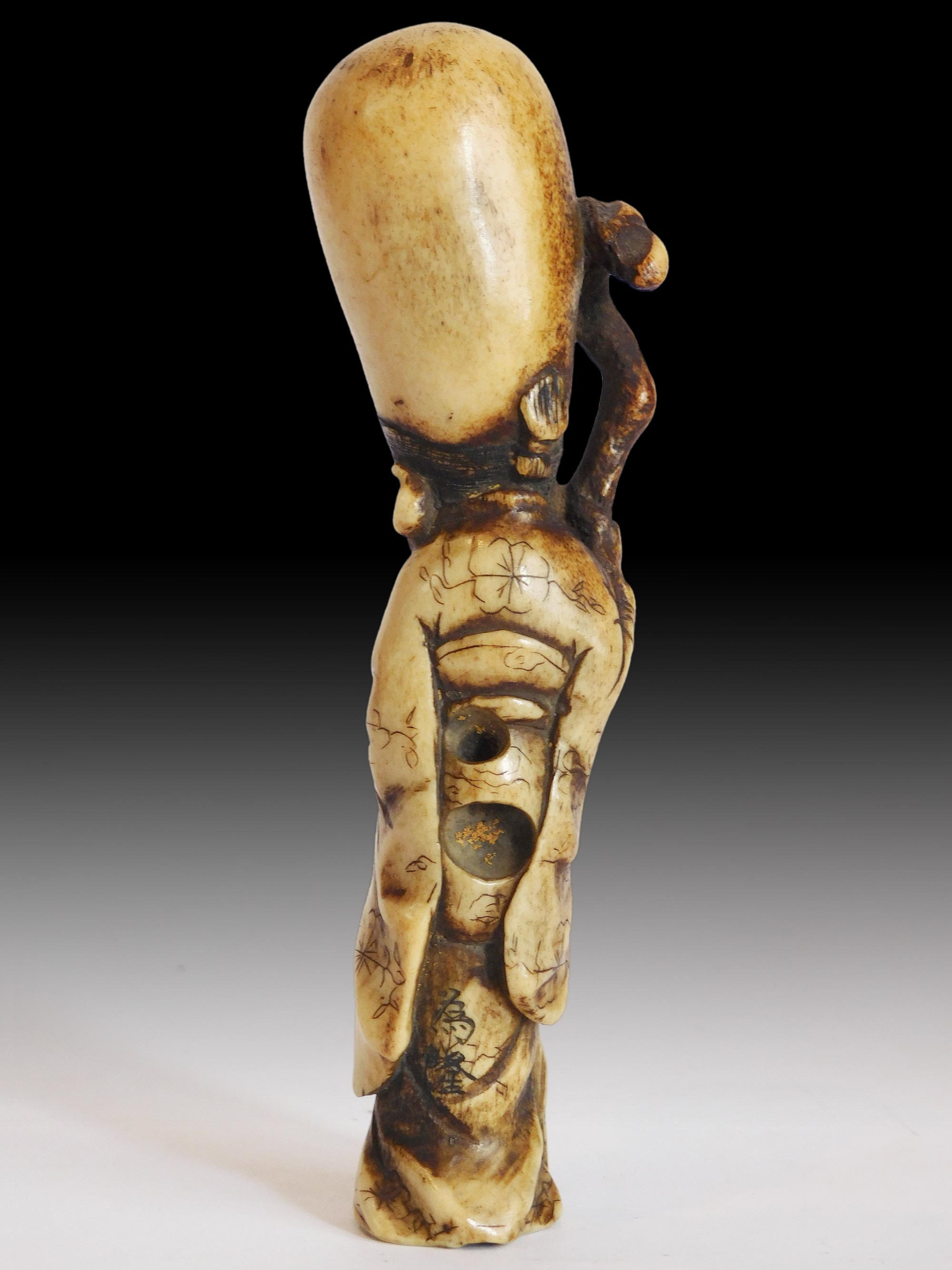 18th Century Antique Japanese Edo Netsuke Longevity Star God Sig ...