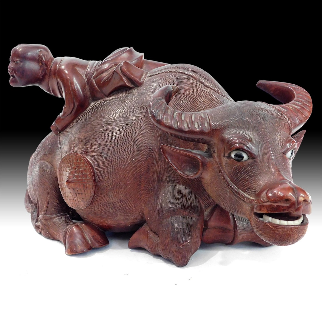 Antique Chinese Zen Buddhist Ten Ox Herding Enlightenment Rosewood ...