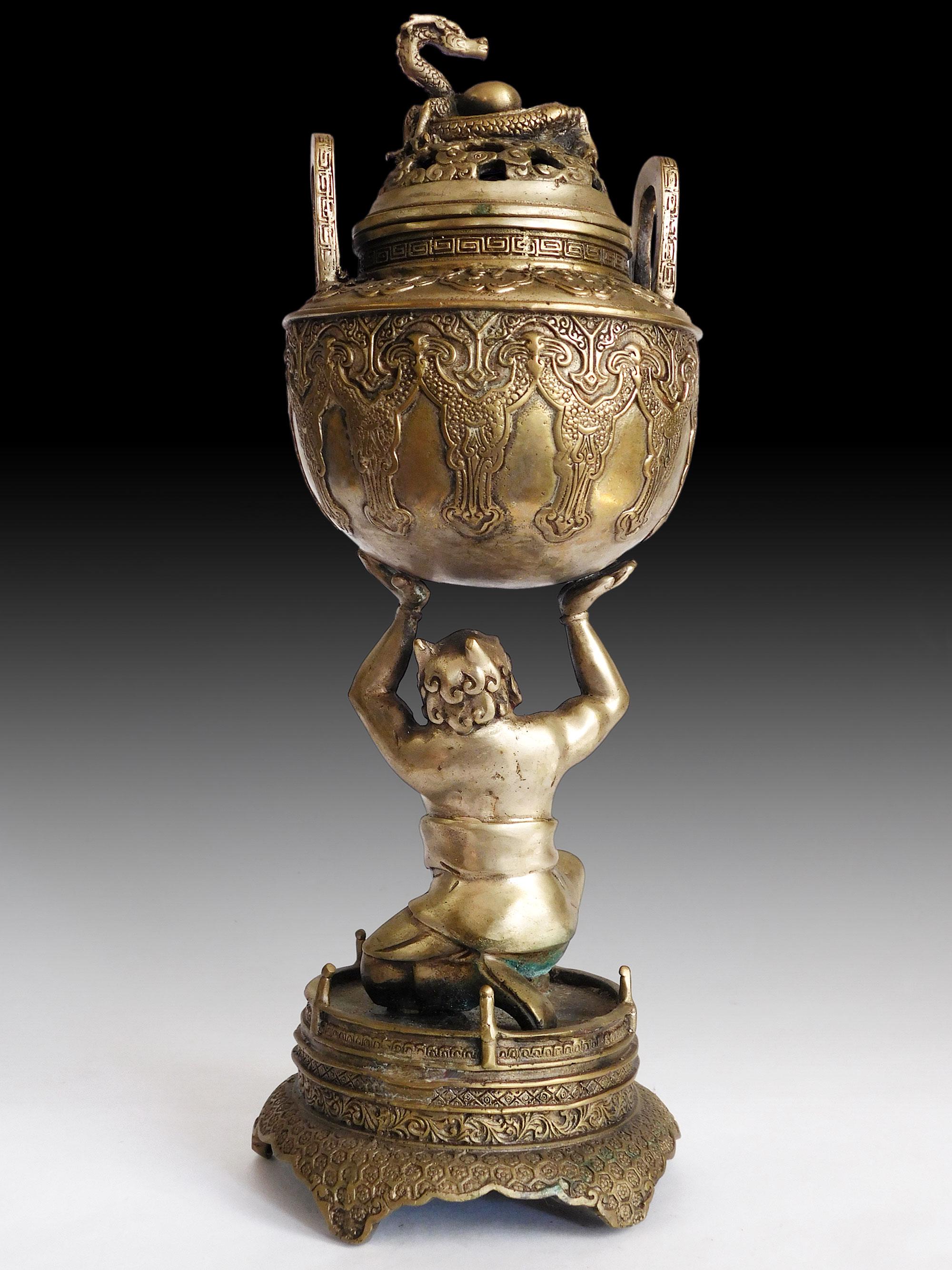 Vintage Chinese Nio Guardian Dragon Bronze Censer Incense Burner 青銅金剛香爐 ...