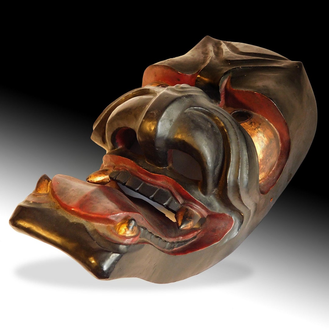 Oni Demon Furyumen Antique Japanese Carved Gigaku Wood Noh Mask 浮立面能面 ...