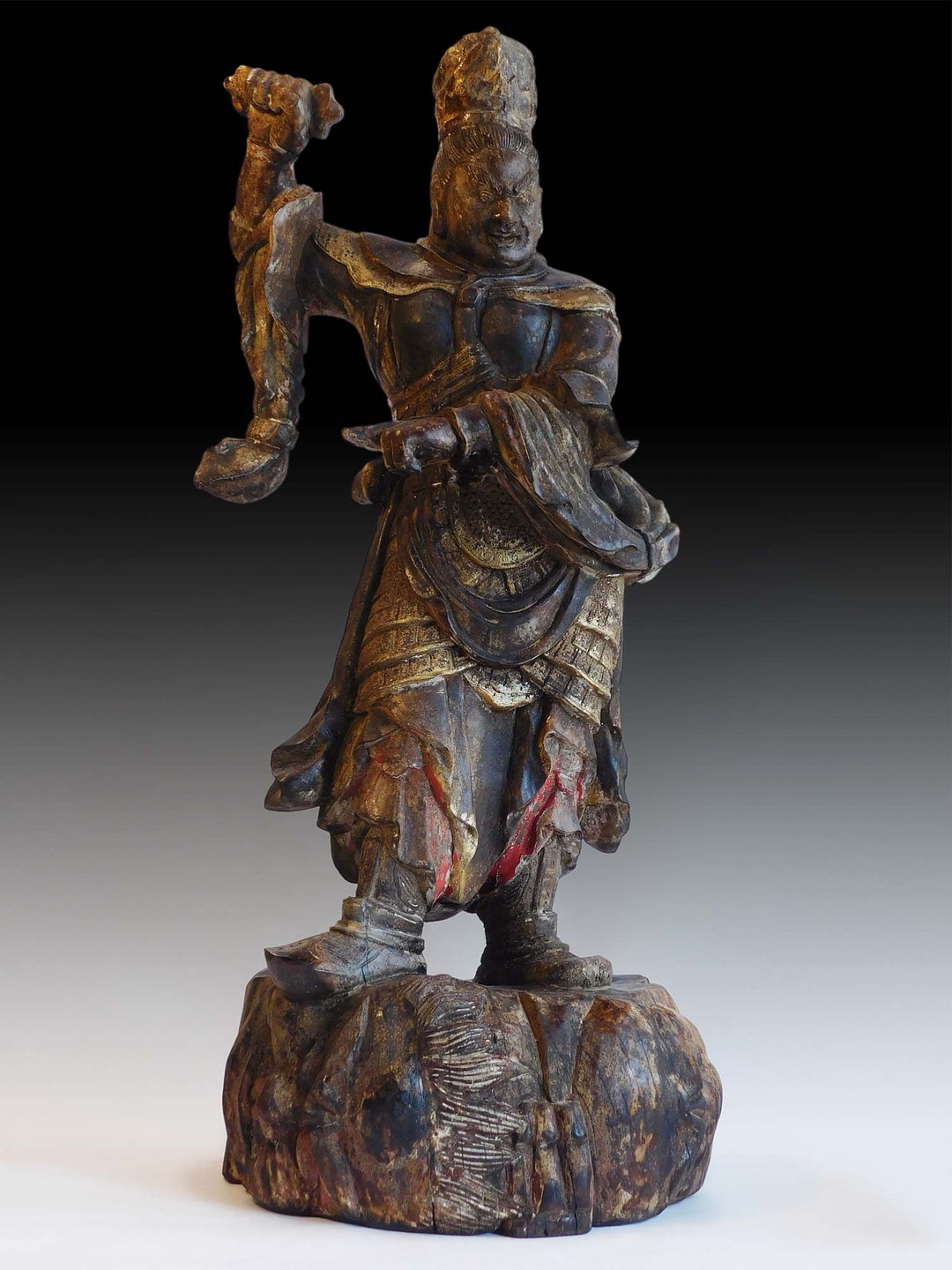 Guardian East Deva King Jikokuten Antique Japanese Single Block Wood ...