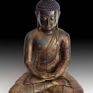 Antique Chinese Bronze Amida Amitabha Meditation Buddha Statue 18H ...