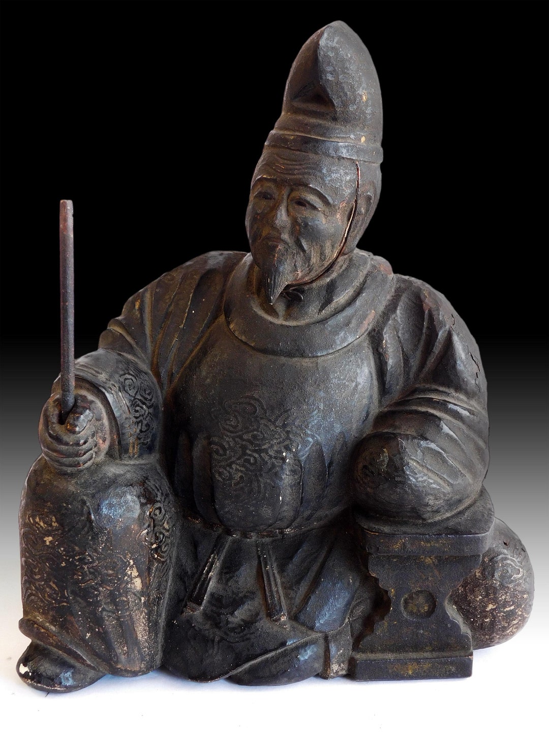 Antique Japanese Carved Tenman Tenjin Shinto Deity Wood Buddha 天満天神禅宗様 ...