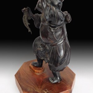 Antique Japanese Lucky God Edo Ebisu Takaoka Doki Bronze Okimono 高岡銅恵比寿 ...