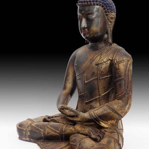 Antique Chinese Bronze Amida Amitabha Meditation Buddha Statue 18H ...