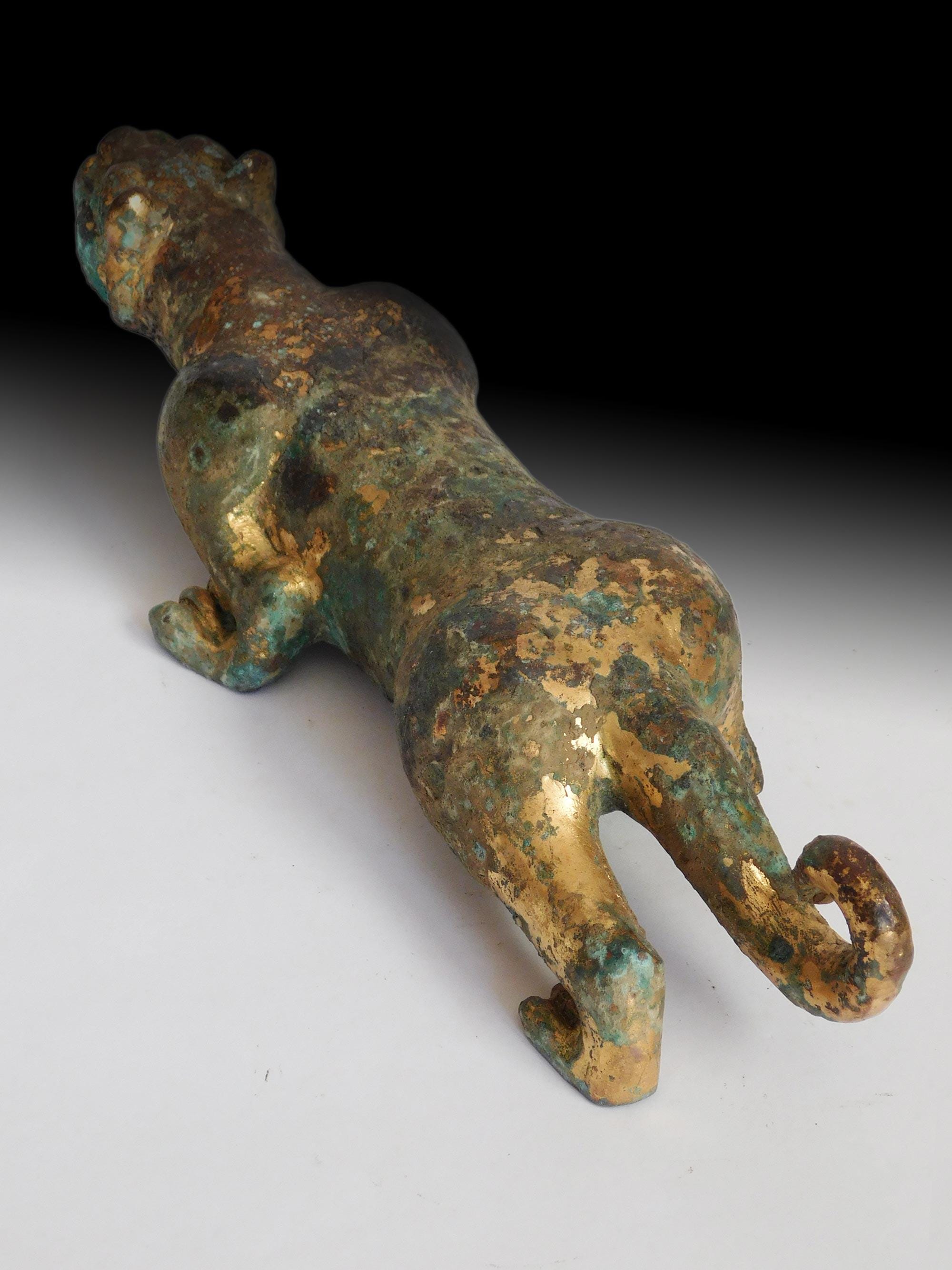 Antique Chinese Excavated Gold Gilded Bronze Tiger Tally Scroll Weight ...