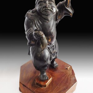 Antique Japanese Lucky God Edo Ebisu Takaoka Doki Bronze Okimono 高岡銅恵比寿 ...