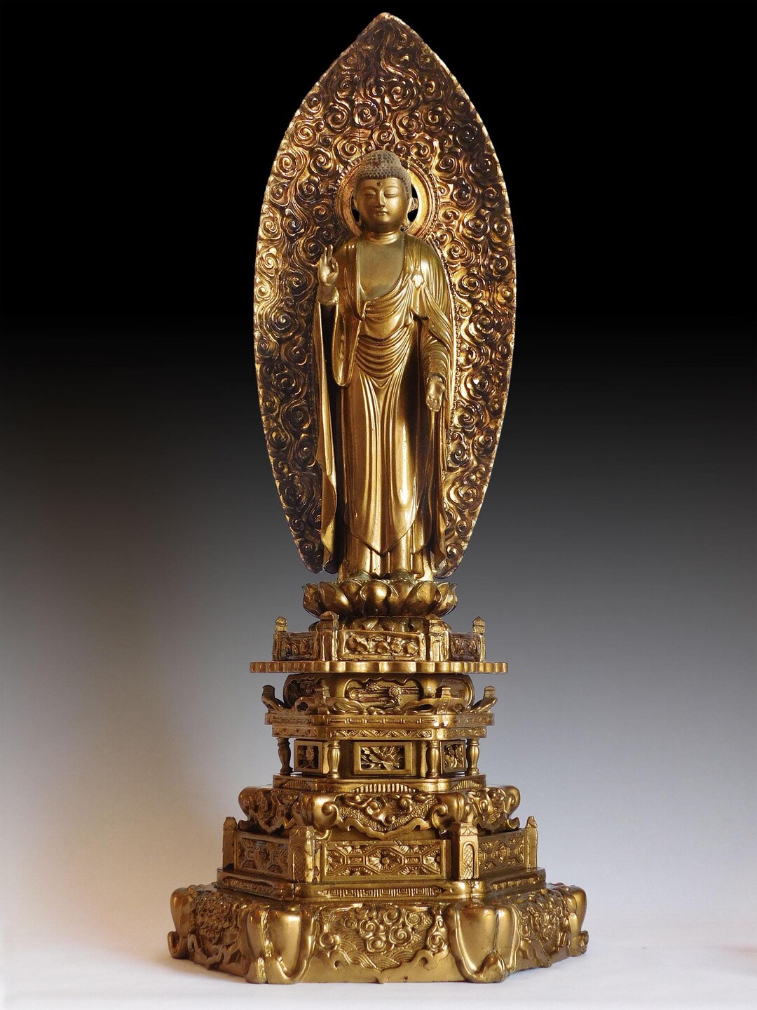 Amida Nyorai Antique Japanese Edo Joined Blocks Wood Buddha Shrine ...