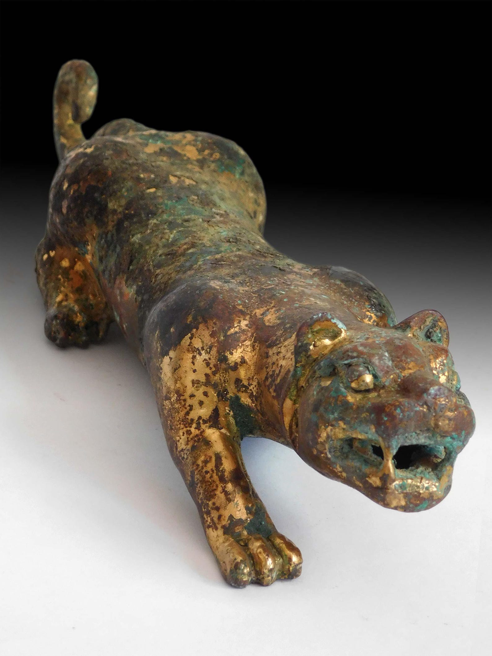 Antique Chinese Excavated Gold Gilded Bronze Tiger Tally Scroll Weight ...
