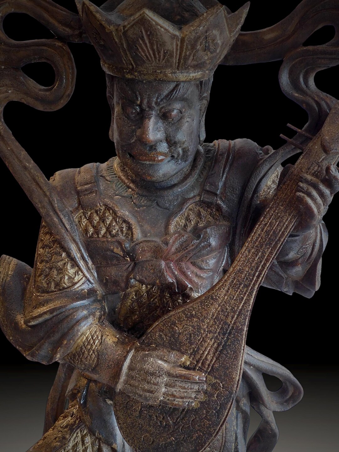 Antique Deva King Chinese Camphor Wood Dharmapala Guardian Buddha 28”H ...