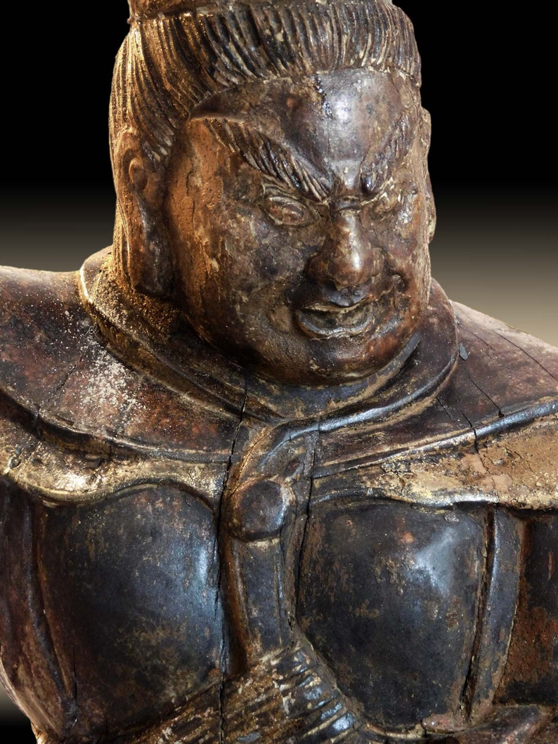 Guardian East Deva King Jikokuten Antique Japanese Single Block Wood ...