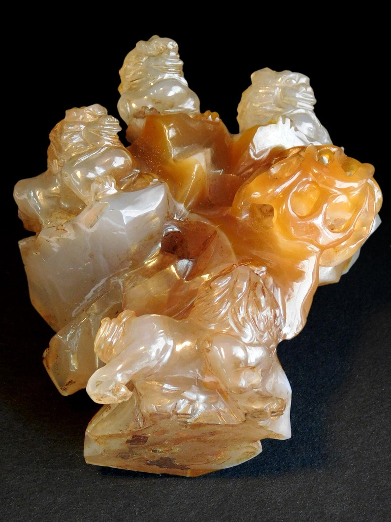 Vintage Chinese Citrine Quartz Agate Crystal Lion Scholar’s Rock ...