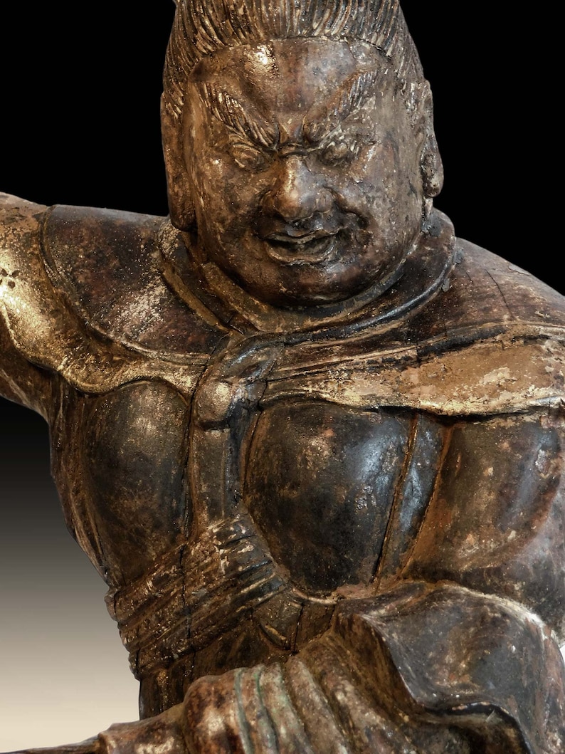 Guardian East Deva King Jikokuten Antique Japanese Single Block Wood ...