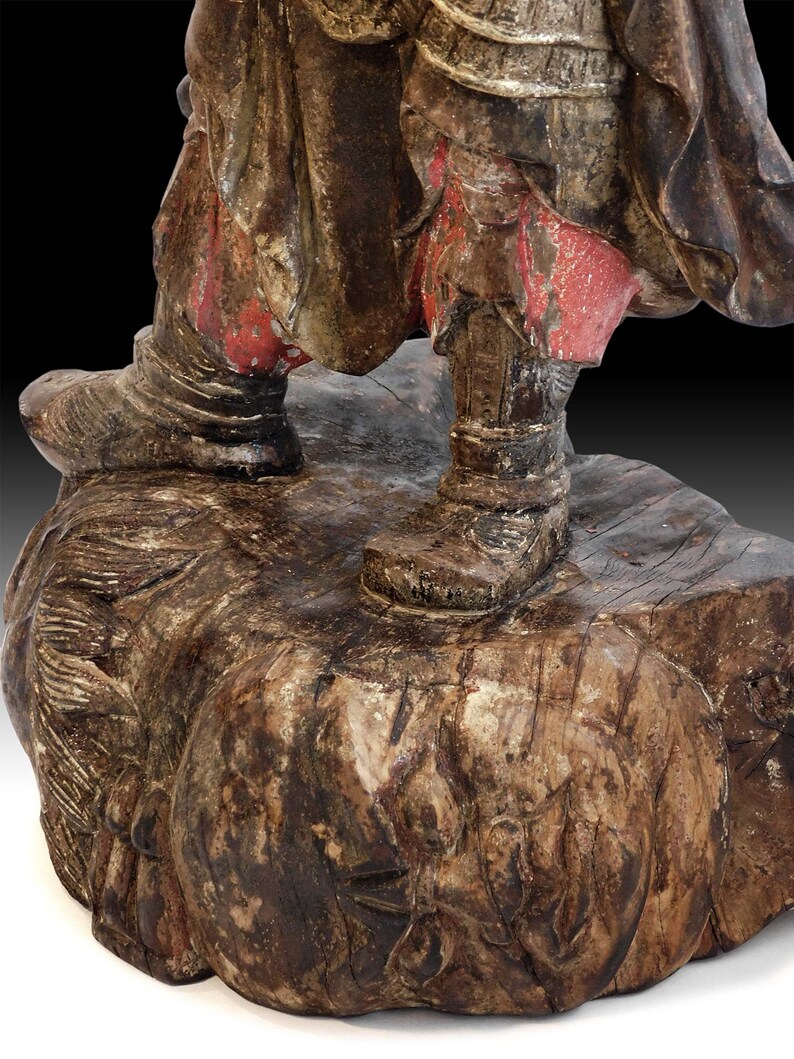 Guardian East Deva King Jikokuten Antique Japanese Single Block Wood ...