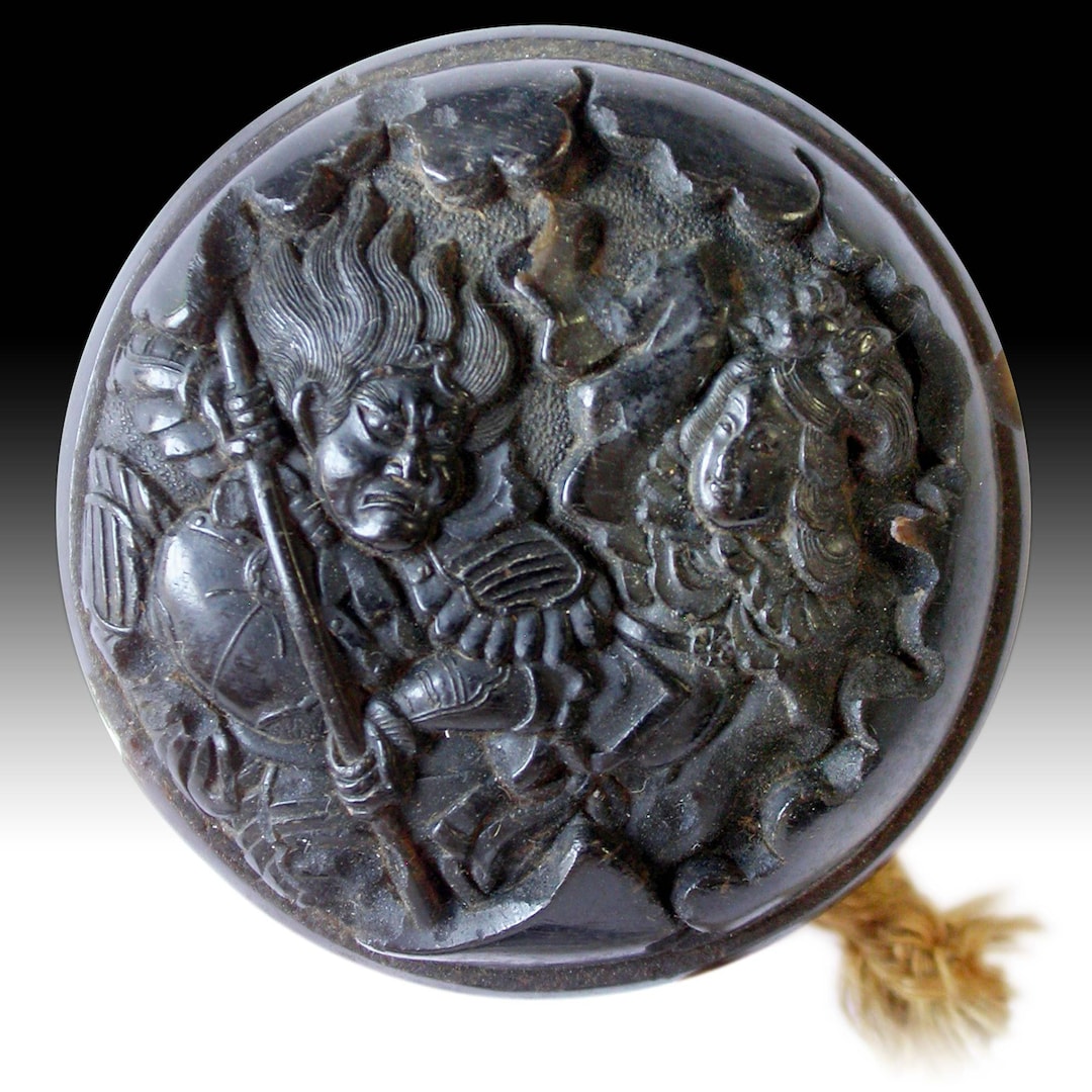 Antique Japanese Samurai Fighting Cherry Tree Spirit Manju Netsuke ...