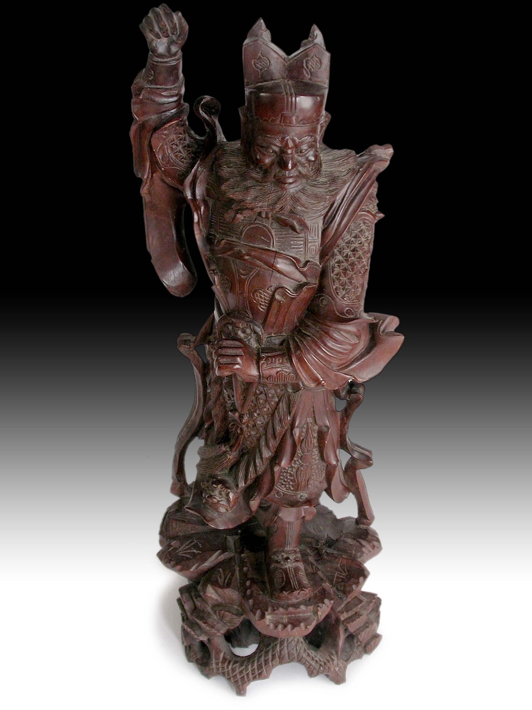 Deva King Lokapala Antique Chinese Carved Guardian Buddha Rosewood ...