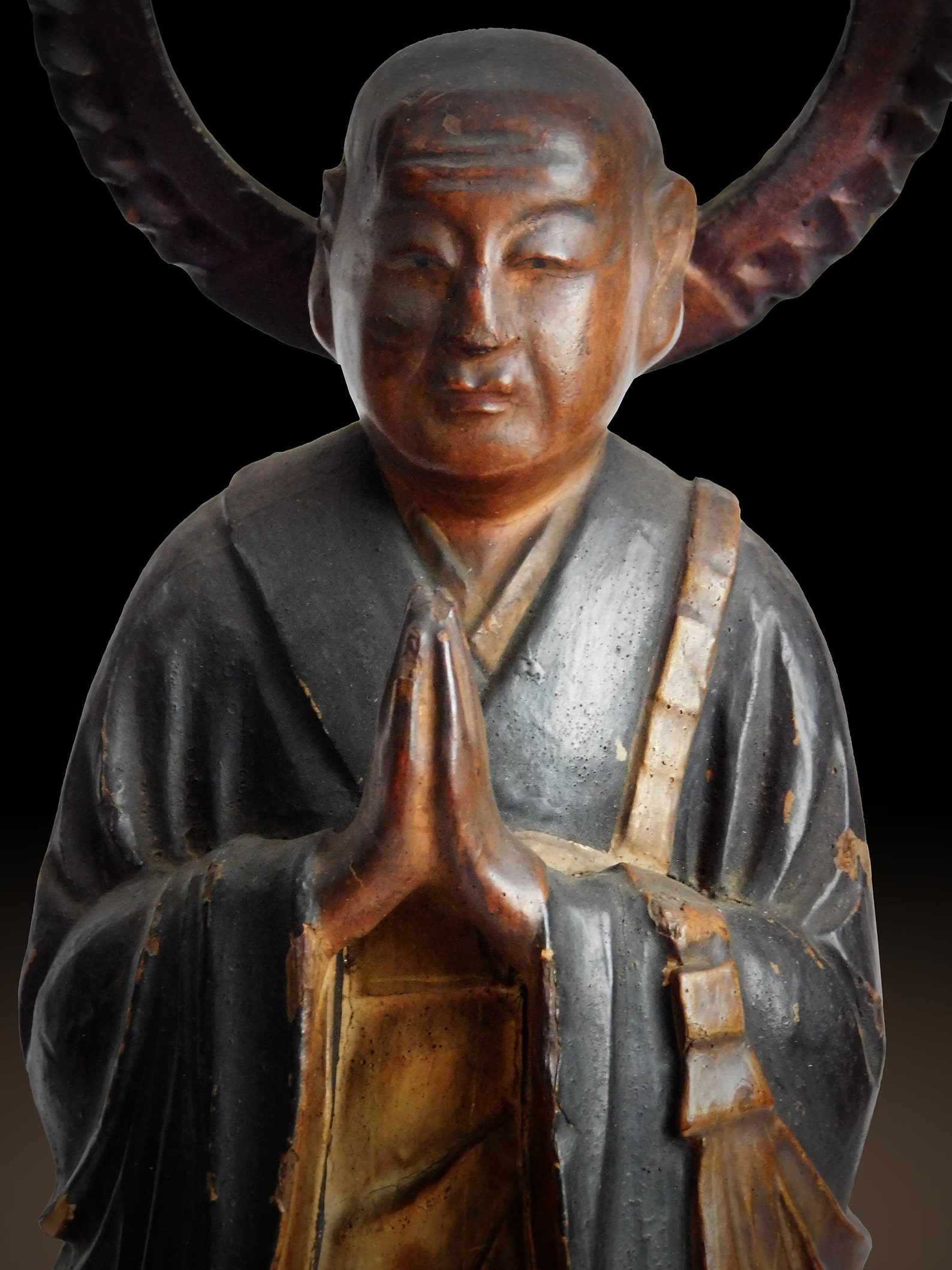 Antique Japanese Carved Jodo Shinshu Honen Shonin Buddha Statue 15”H ...