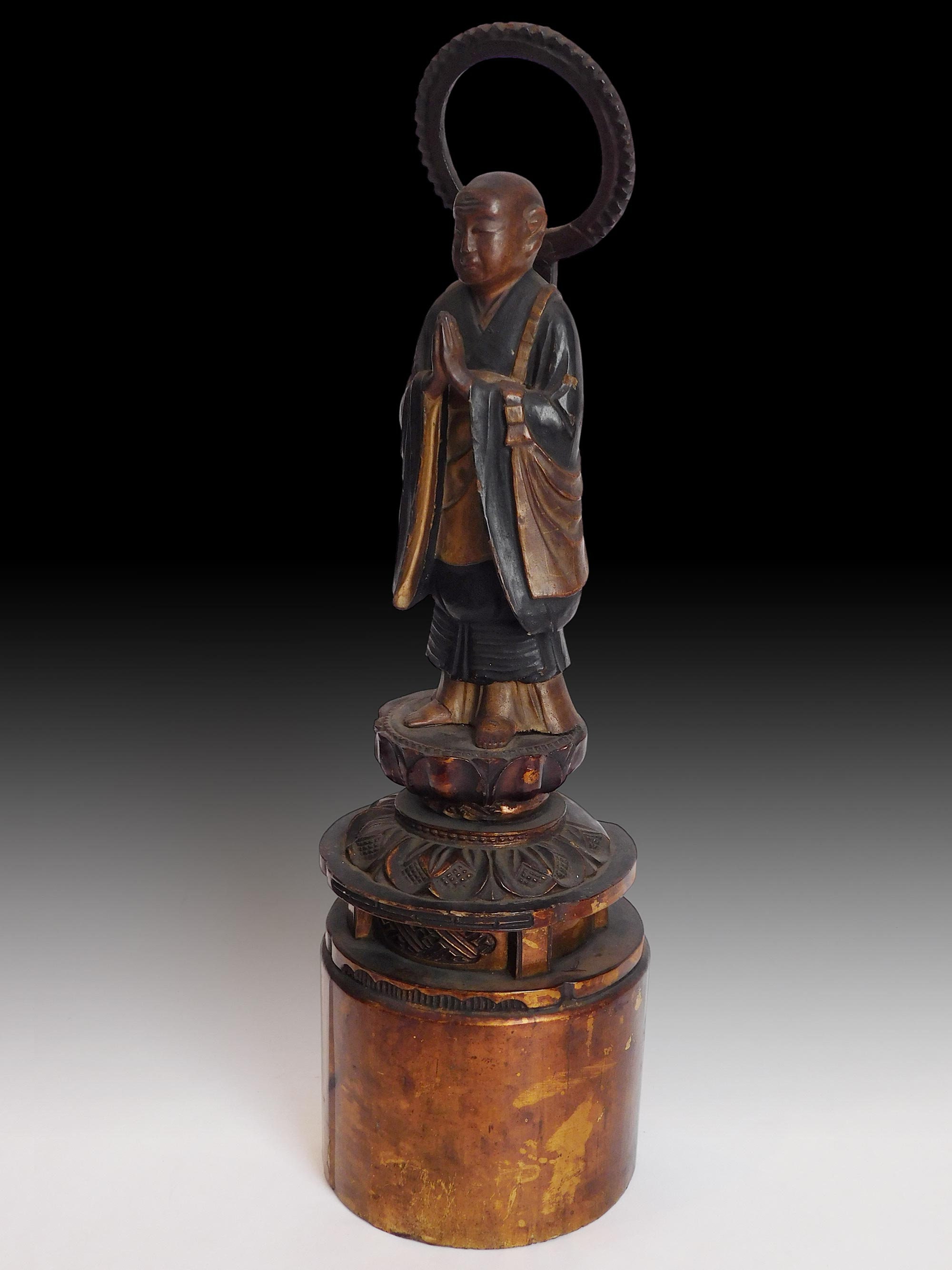 Antique Japanese Carved Jodo Shinshu Honen Shonin Buddha Statue 15”H ...