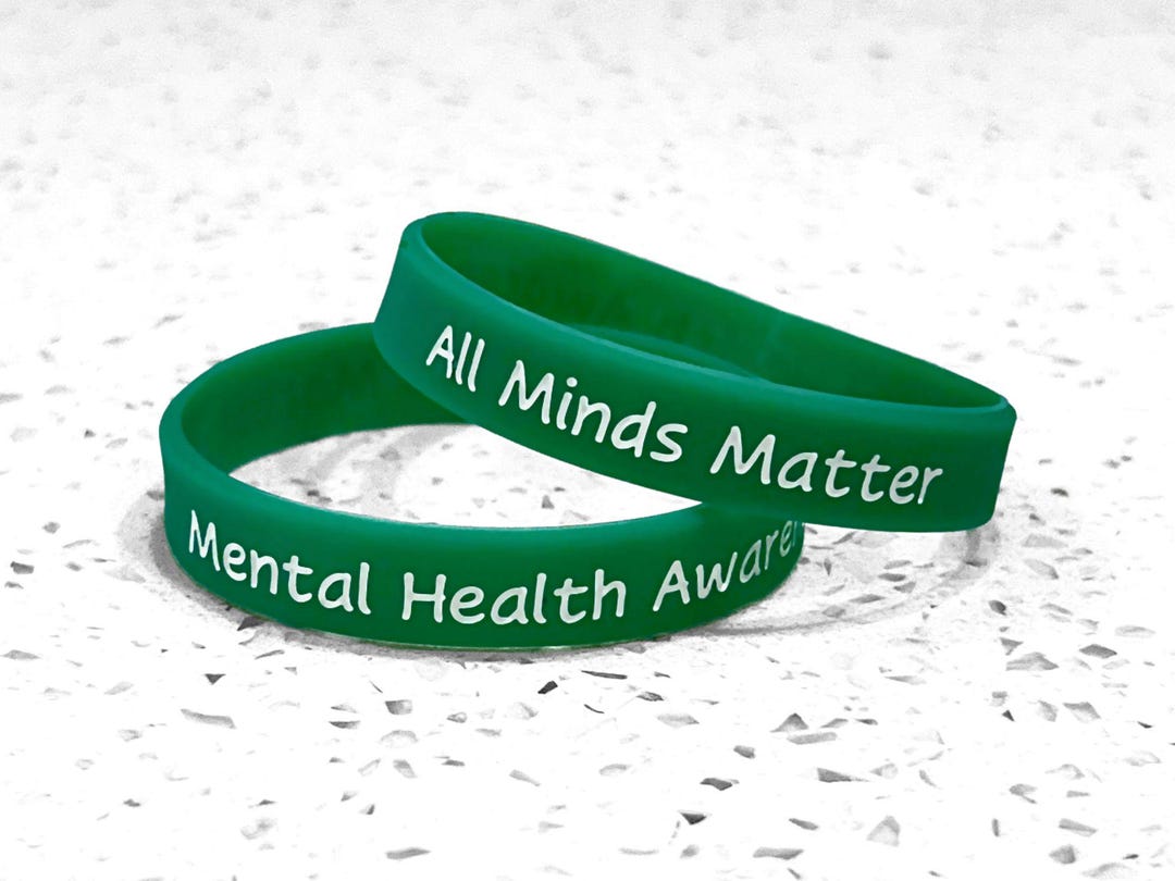 Mental Health Awareness Wristband Bracelet Green Silicone All Minds ...