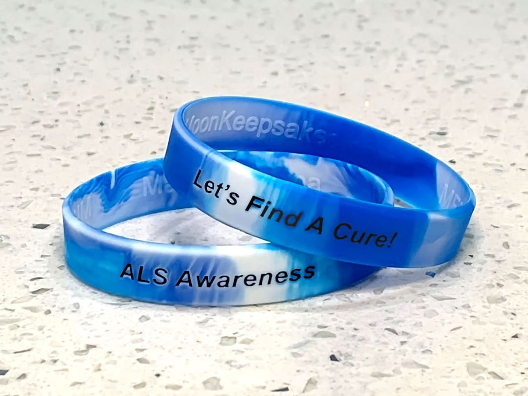 ALS Awareness Wristband Bracelet Blue White Swirl Silicone Survivor ...
