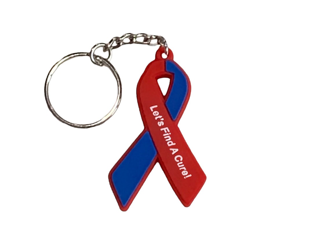 Let's Find A Cure Red and Blue Awareness Ribbon Keychain - Awareness ...