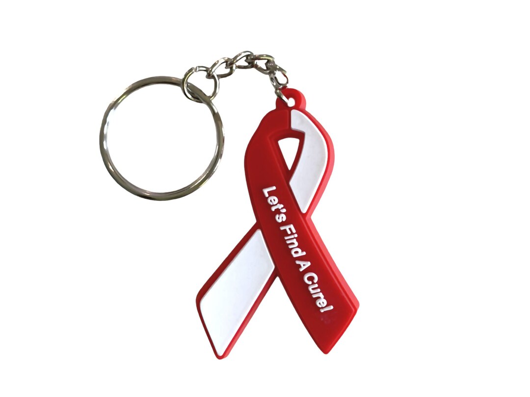 Let's Find A Cure Red & White Awareness Ribbon Keychain - Awareness ...