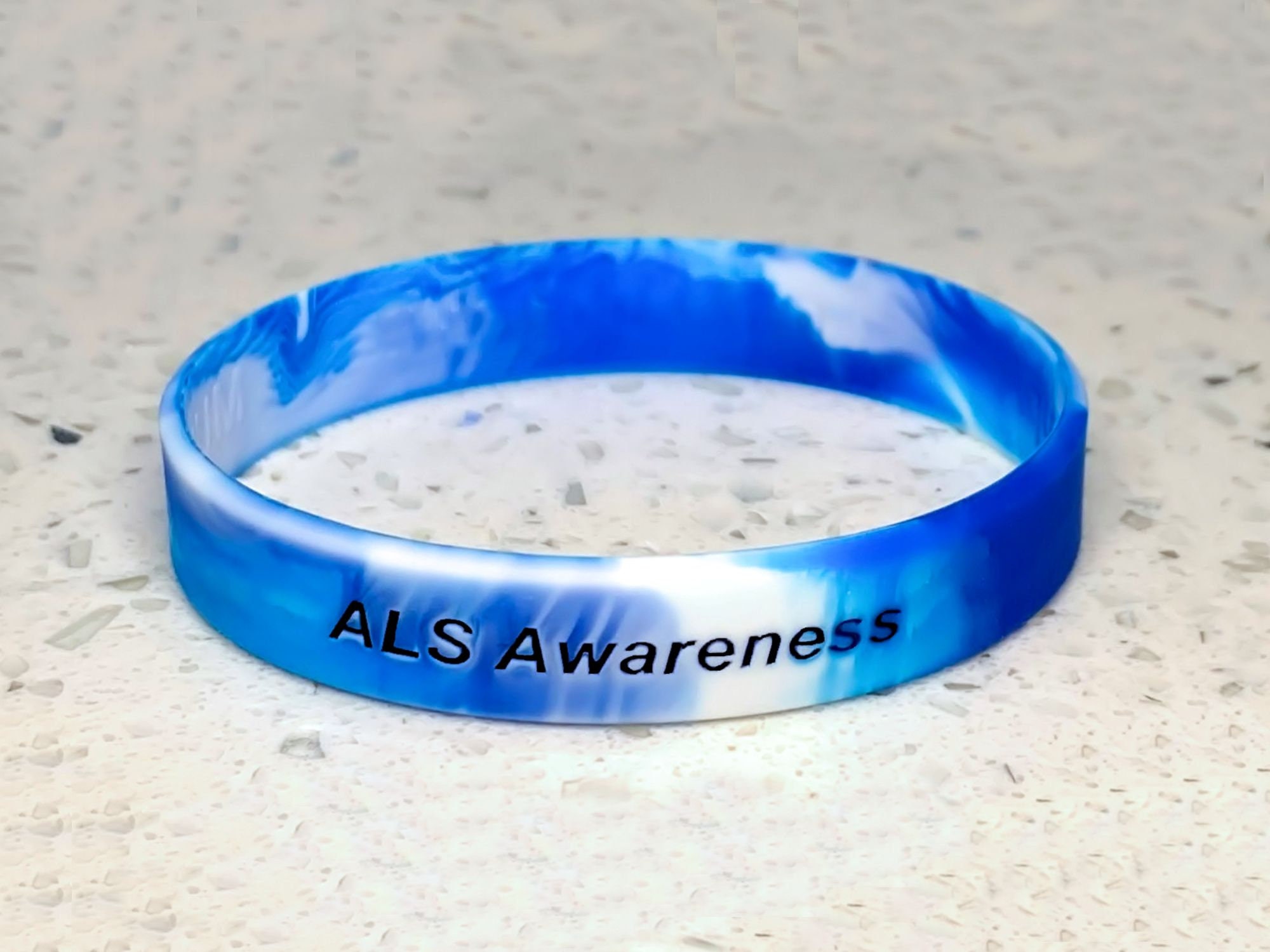 ALS Awareness Wristband Bracelet Blue White Swirl Silicone Survivor ...