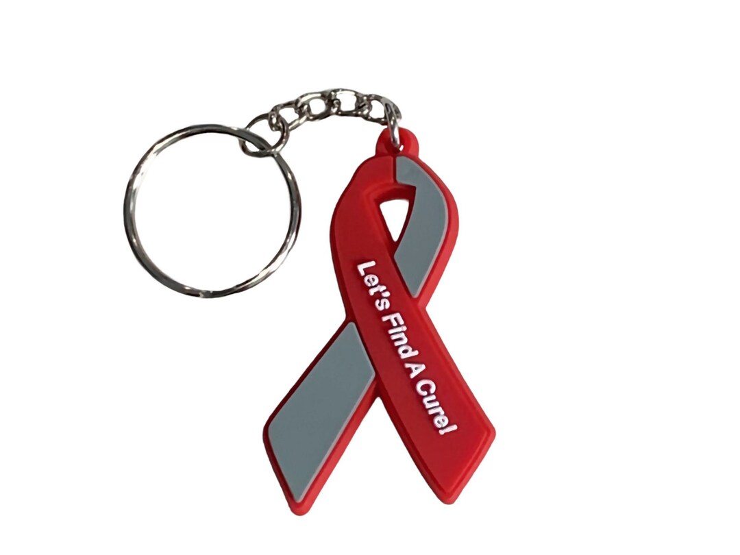 Let's Find A Cure Red and Gray Awareness Ribbon Keychain - Awareness ...