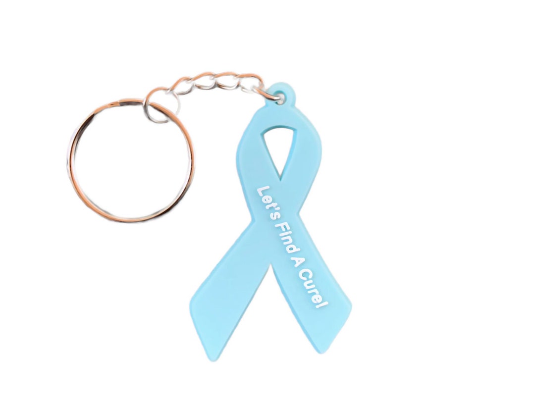 Let's Find A Cure Light Blue Awareness Ribbon Keychain - Awareness ...