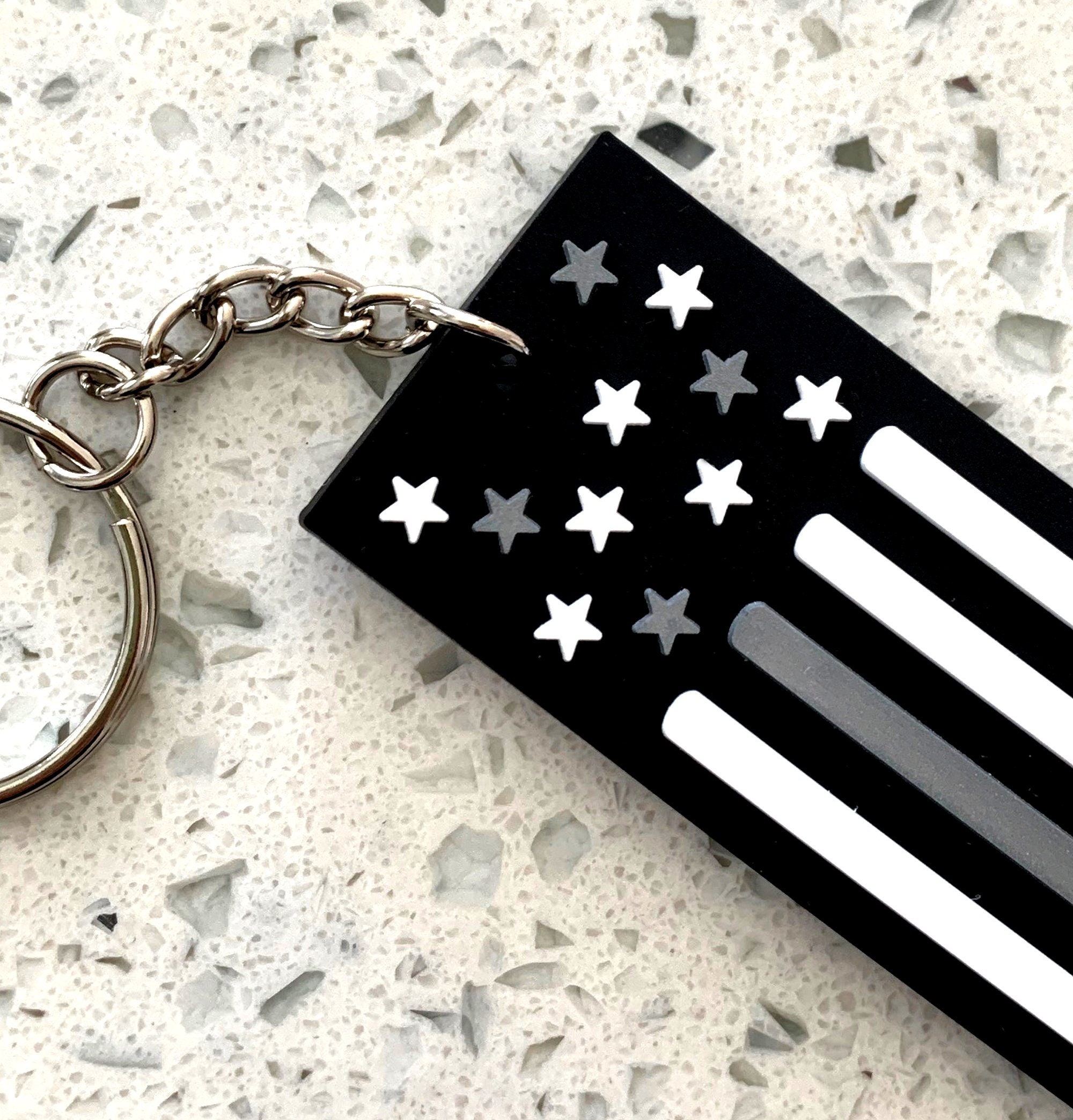 Thin Silver Line American Flag Keychains ~ Support Active, Retired ...