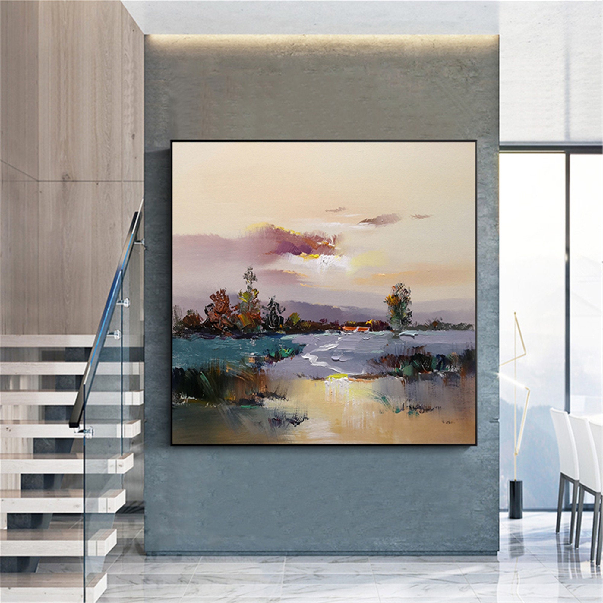 Orange Color Abstract Painting on Canvas Wall Art Framed for - Etsy