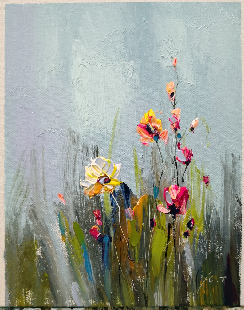 Original Pink Flower Abstract Painting on Canvas Wall Art - Etsy