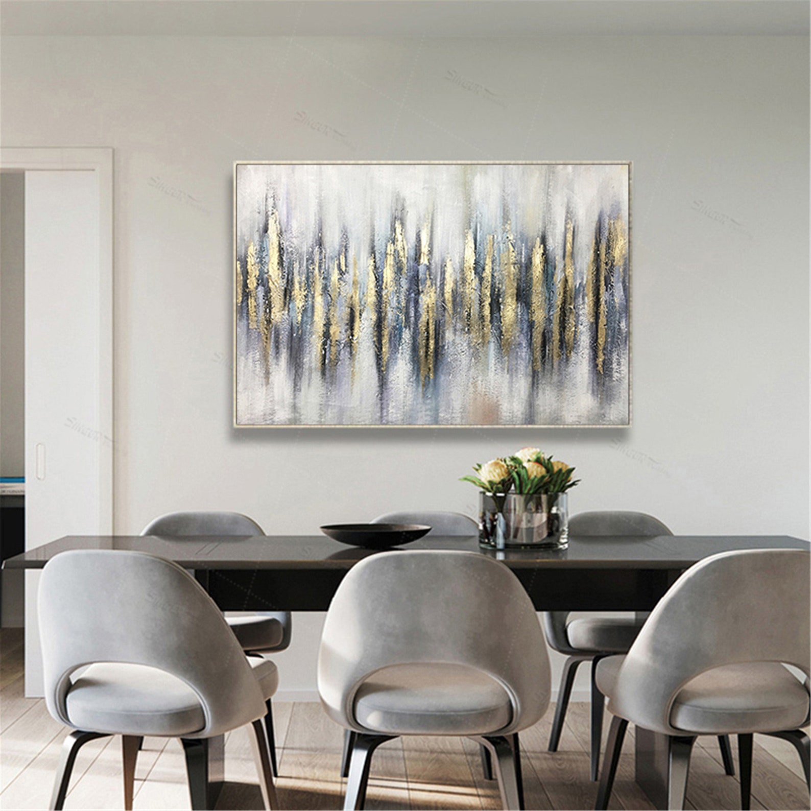 Gold Kunst gerahmt abstrakte Malerei Leinwand Wand Kunst Bild | Etsy