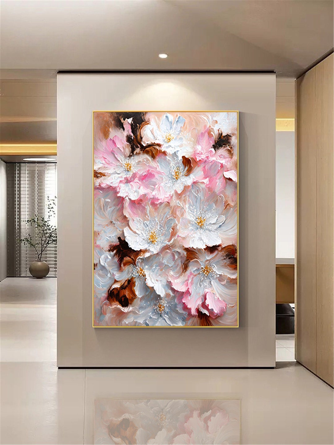 Original Pink Flowertextured Wall Art 3D Abstrat Painting on Canvas ...