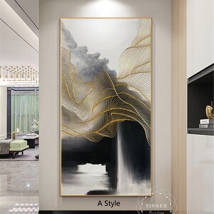 2 Pieces Gold Lines Abstract Painting on Canvas Original Acrylic ...
