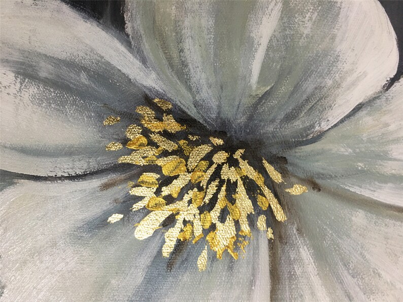 2 Pieces Gold Leaf Flowers Abstract Painting on Canvas Wall | Etsy