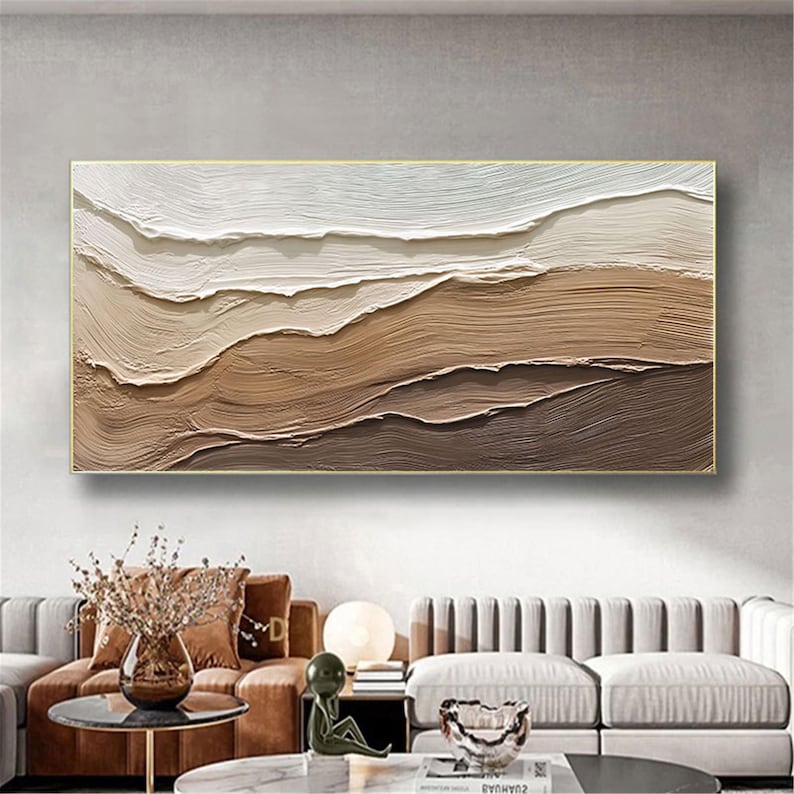 3D Textured Abstract Painting,earth Tone Ocean Wave Canvas Wall Art ...
