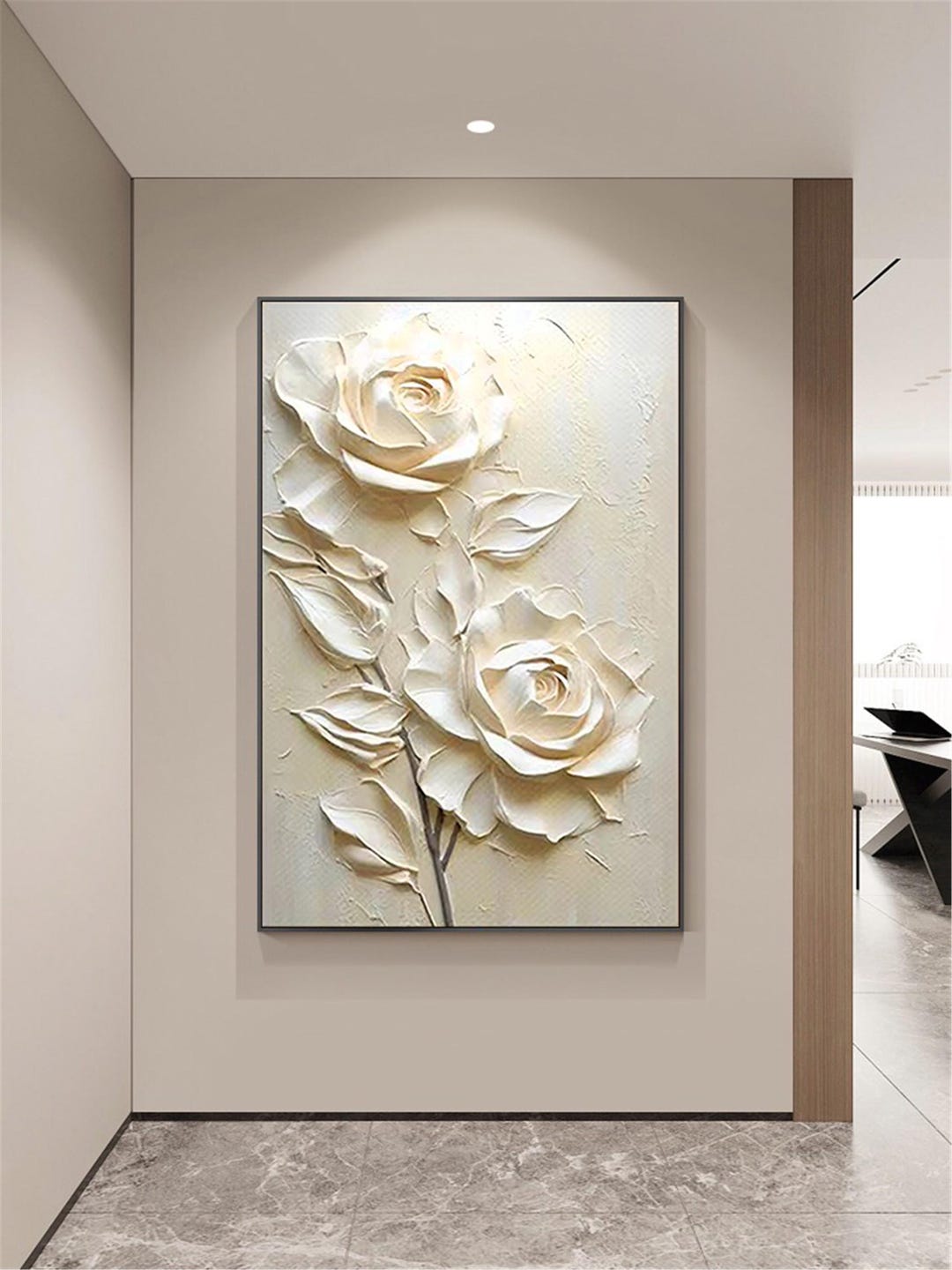 3D Textured Flower Painting,neutral Canvas Artwork,healing Decor for ...